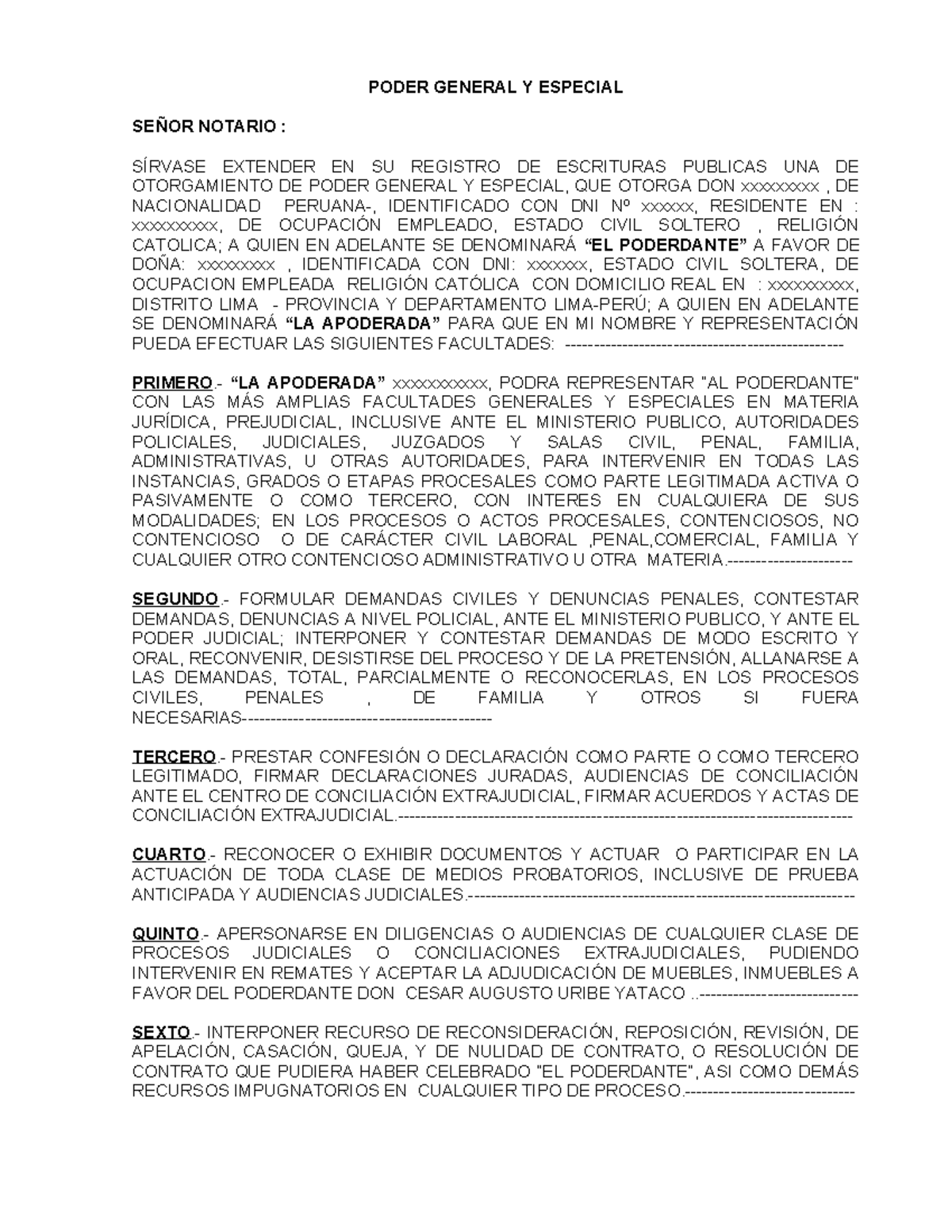 Poder General y Especial - Documento Legal Notarial - Studocu