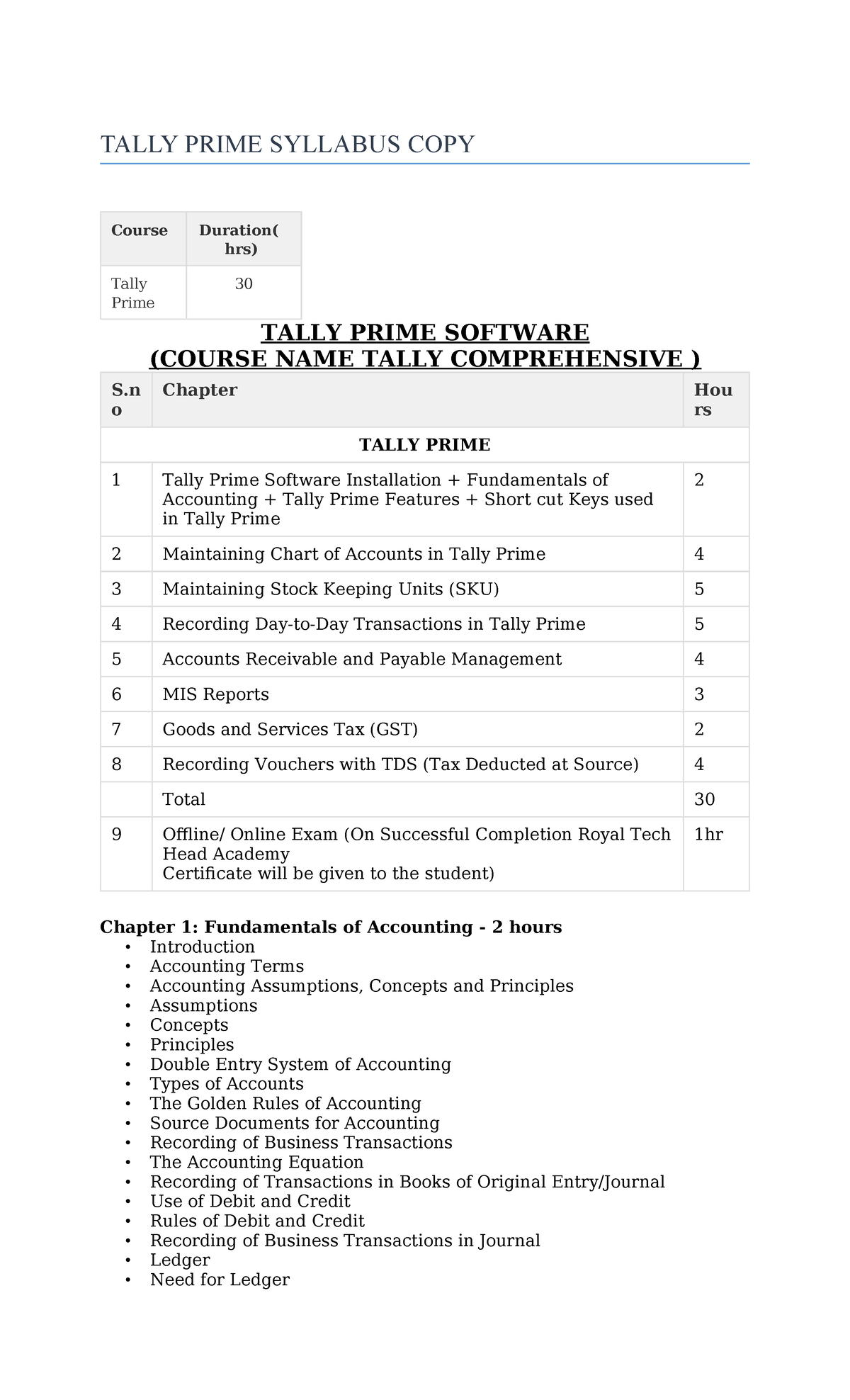 Tally Prime Comprehensive Course Syllabus (30 hrs) - Studocu