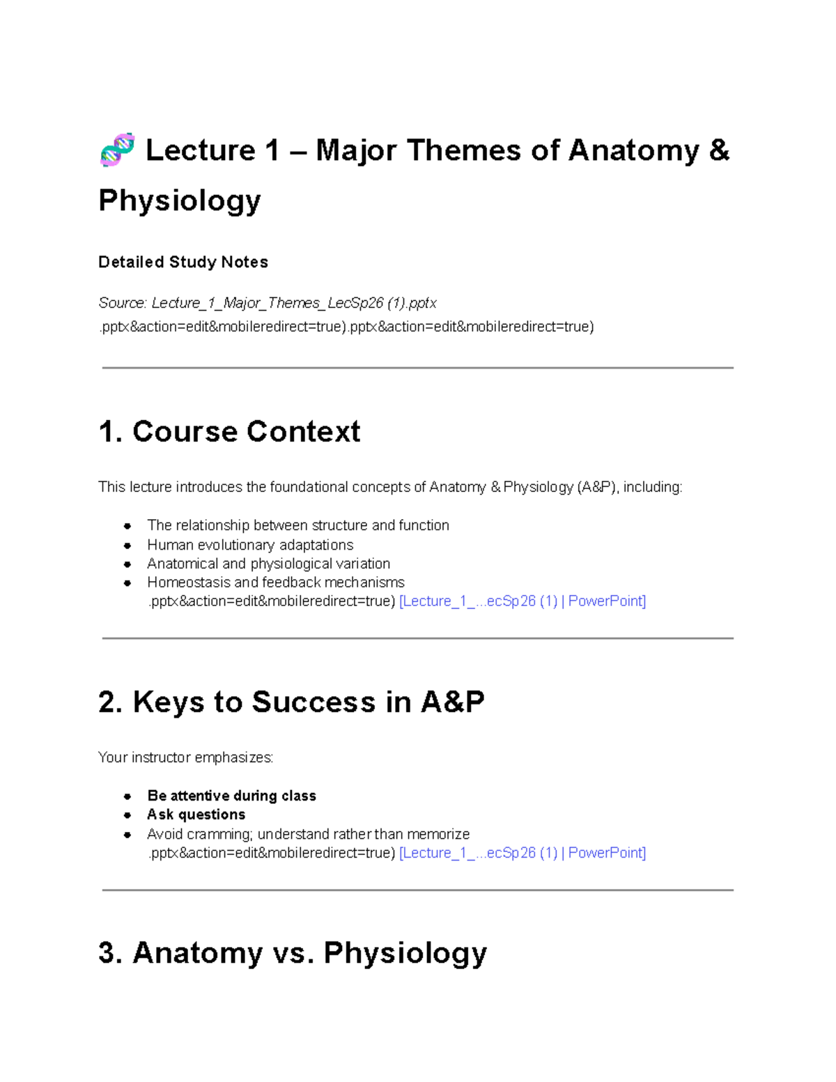 Bio 220 - Lecture 1: Major Themes in Anatomy & Physiology Notes - Studocu