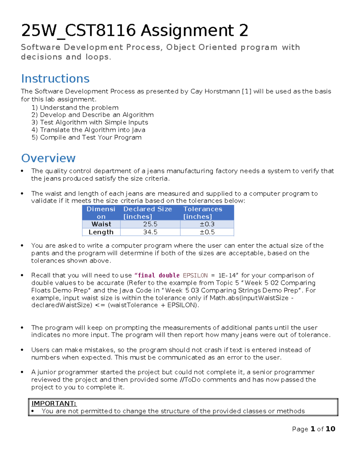 25W_CST8116 Assignment 2: Software Development Process in Java - Studocu