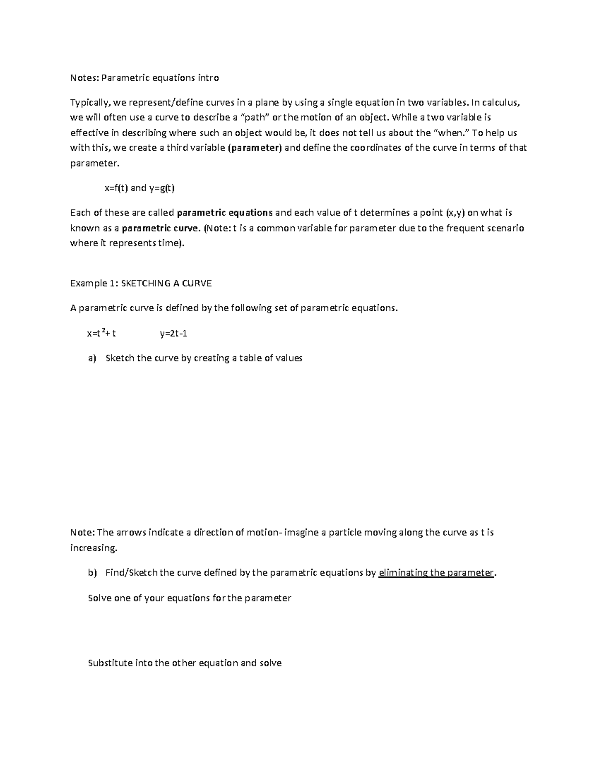8.1 Lecture Notes: Introduction to Parametric Curves in Calculus - Studocu