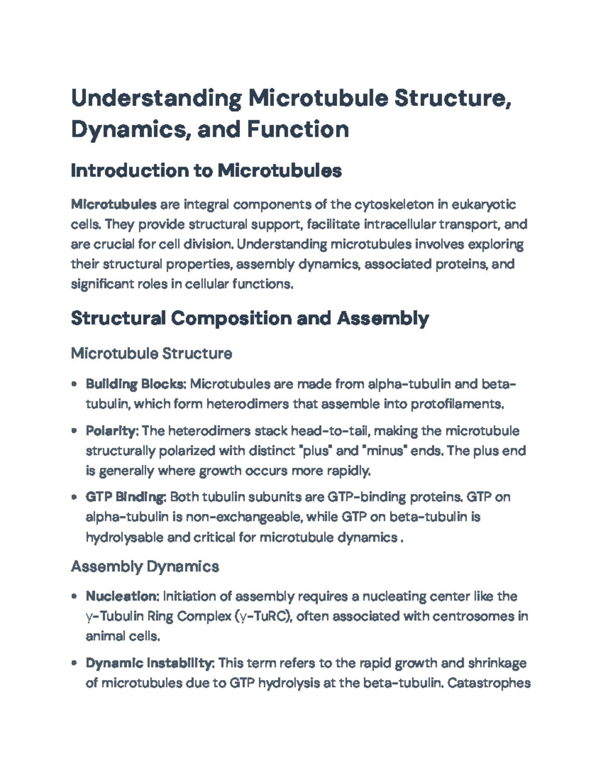 Understanding Microtubule Structure, Dynamics, and Functions - Biology ...