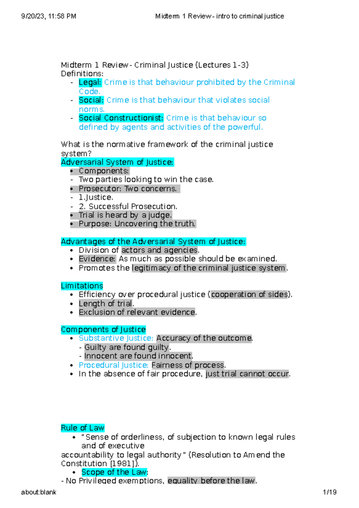 MID 1 Review - Intro to Criminal Justice (Lectures 1-3) Insights - Studocu