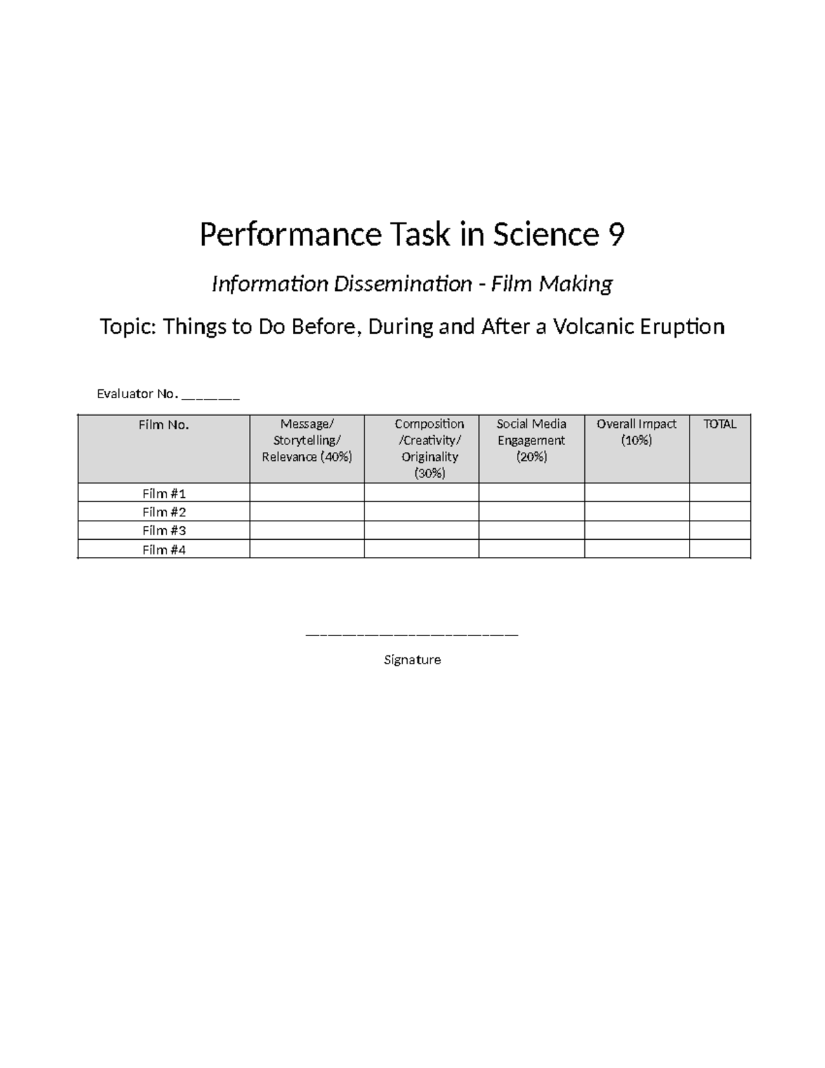 Film Criteria - rubrics for film making contest - Technology and ...