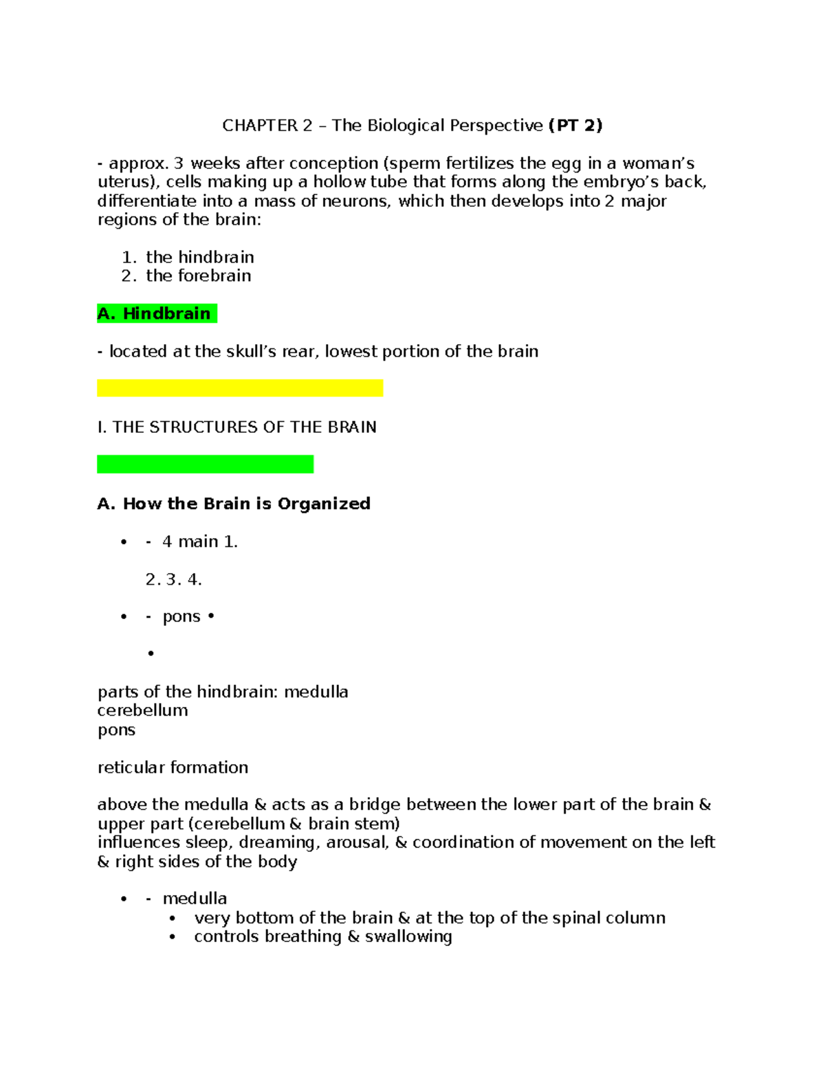 Ch 2: The Biological Perspective - Major Brain Structures & Functions ...