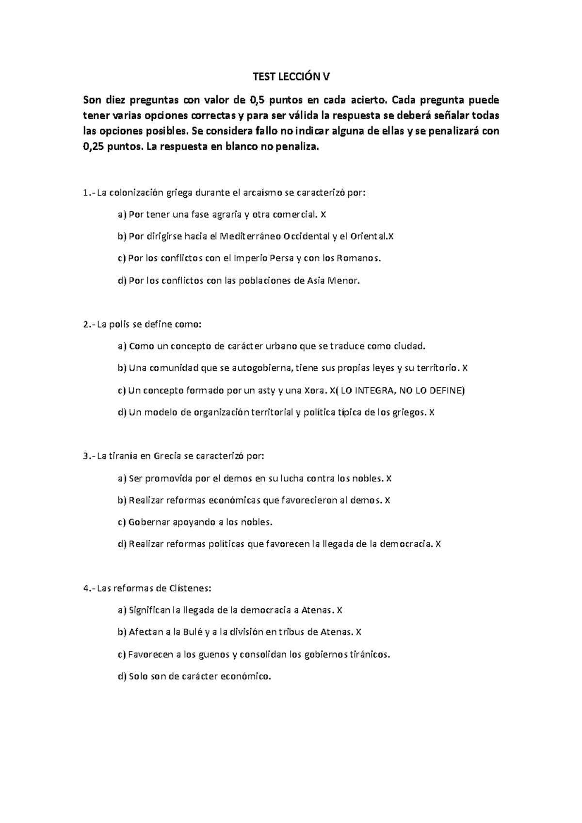 TEST Lección V (Finalizado) - TEST LECCIÓN V Son diez preguntas con ...