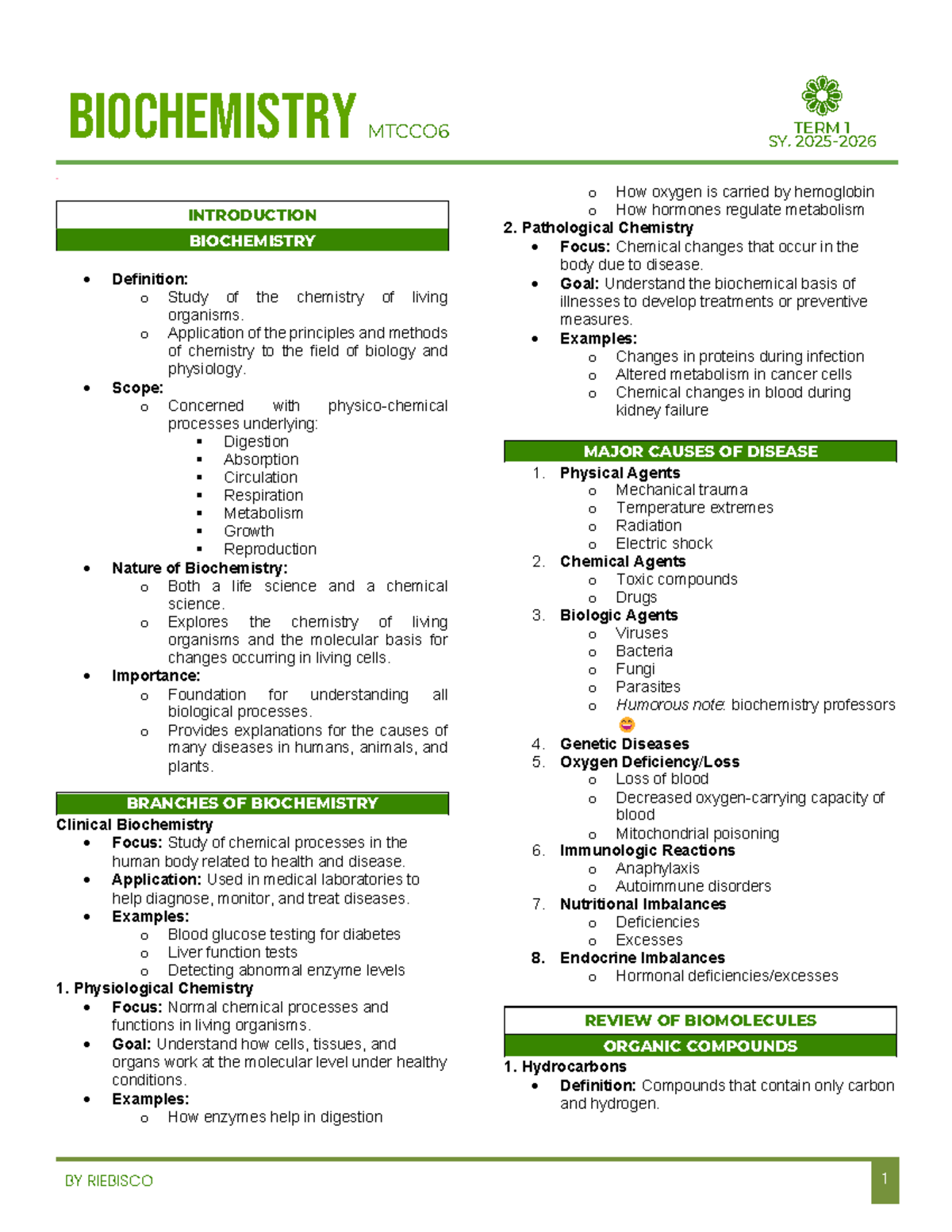 Biochemistry MTCCO6 Term 1 Study Guide for Medical Lab Science - Studocu