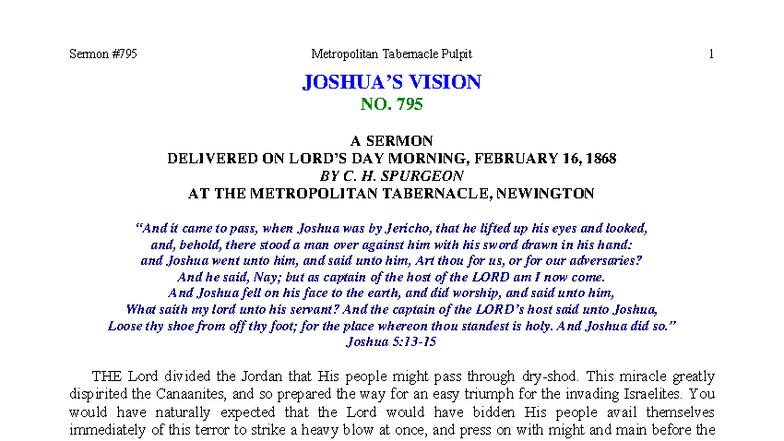 Chs795 - Vision Sermon: The Call to Obedience and Worship - Studocu