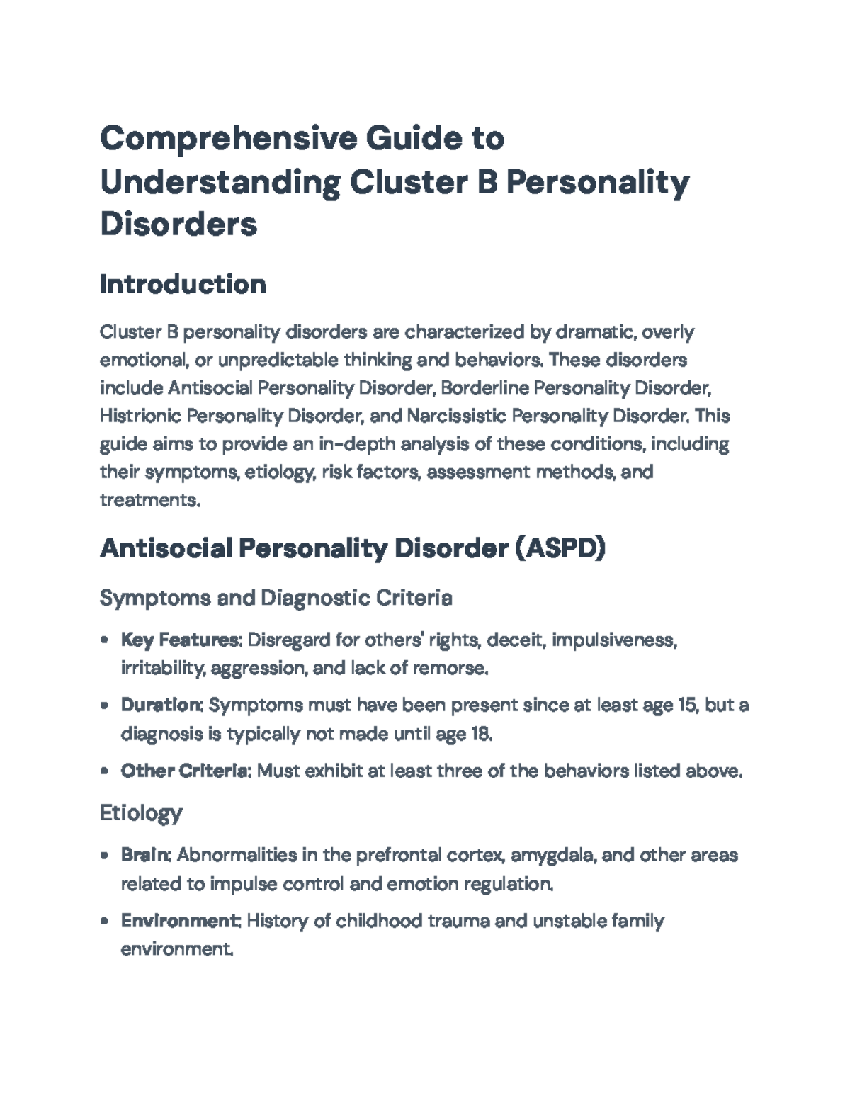 Comprehensive Analysis of Cluster B Personality Disorders: Symptoms ...