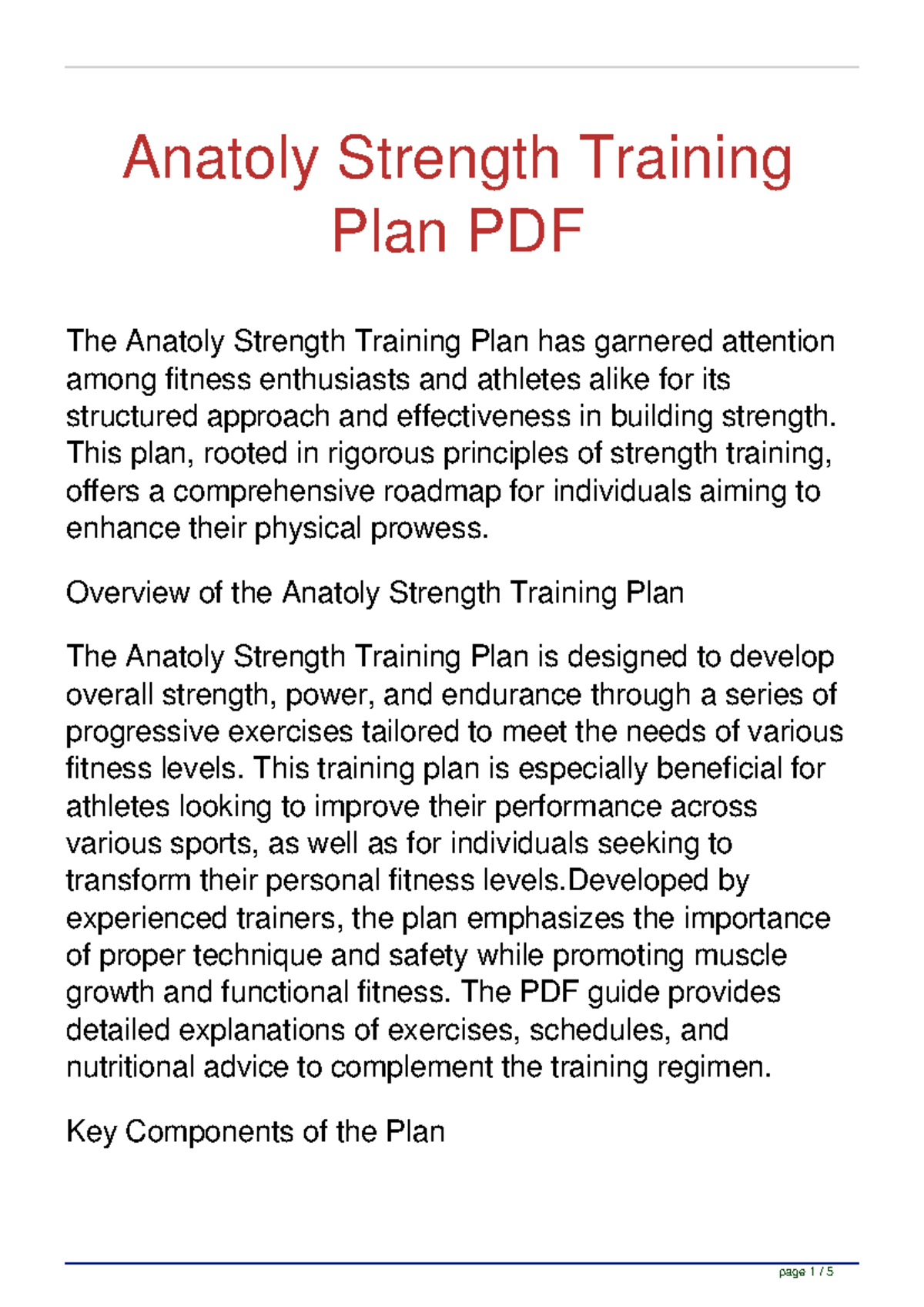 Anatoly Strength Training Plan Overview & Key Components PDF - Studocu