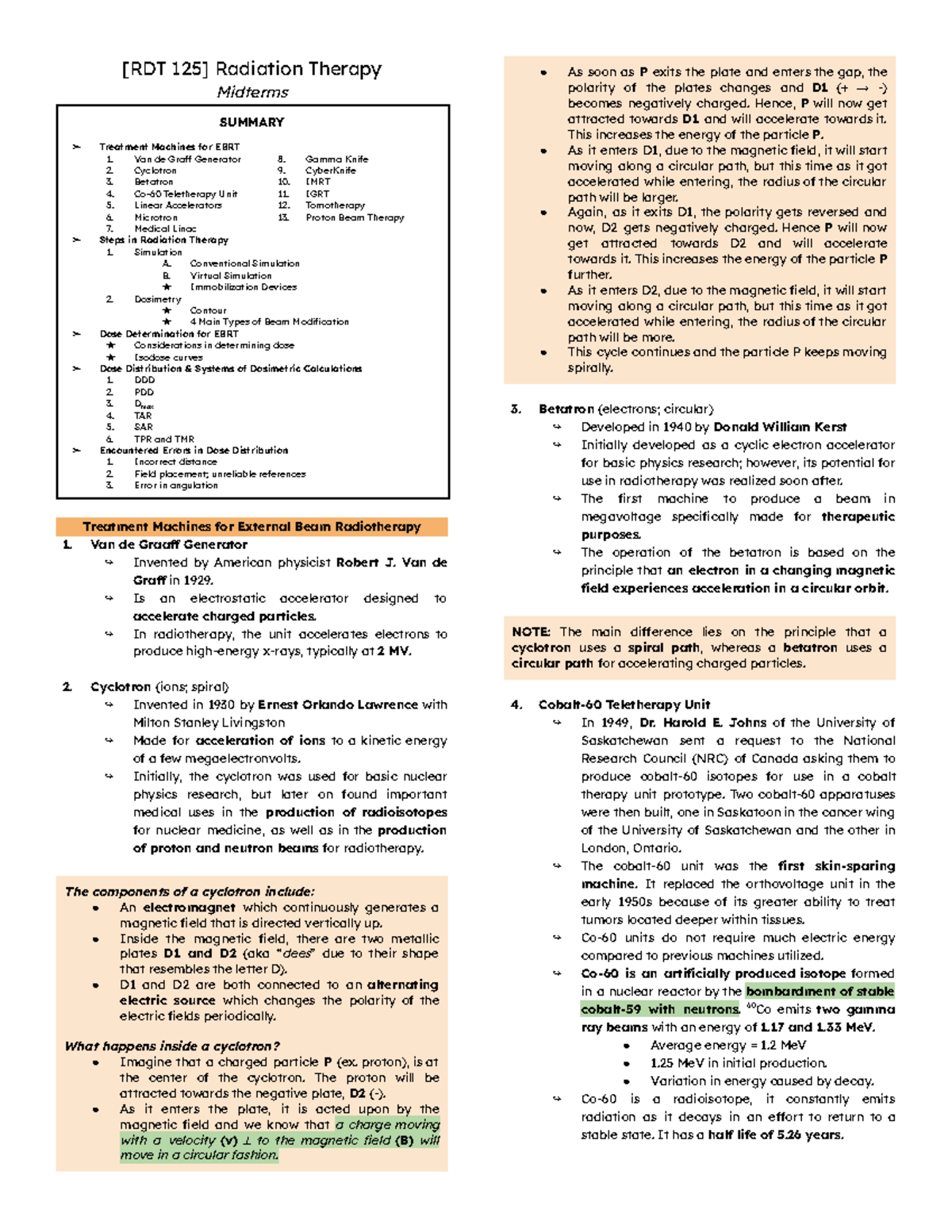 RDT 125 Midterm: Machines & Steps in External Beam Radiotherapy - Studocu