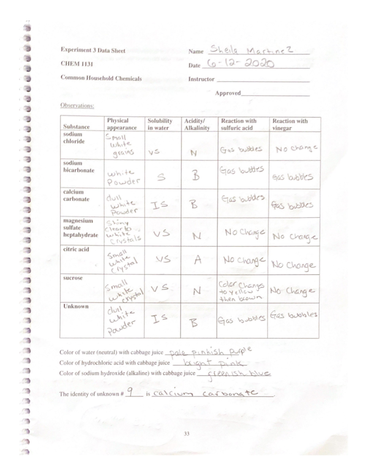 Experiment 3 Data Sheet - Experiment 3 Data Sheet Name Sheila Martine2 ...