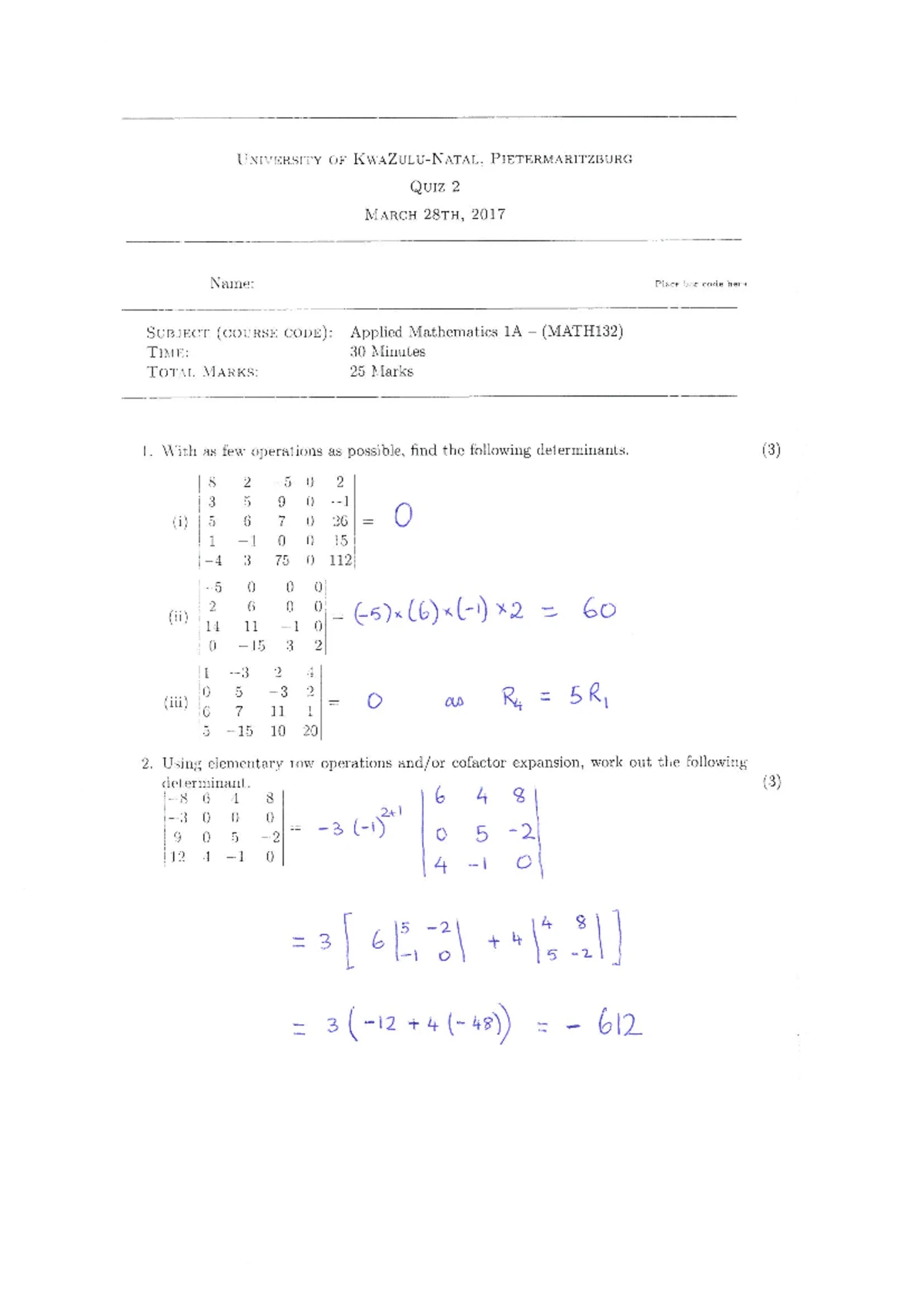 APPLIED MATHEMATICS 1A (MATH132) TUTORIAL PROBLEMS 12 (2024) - Studocu