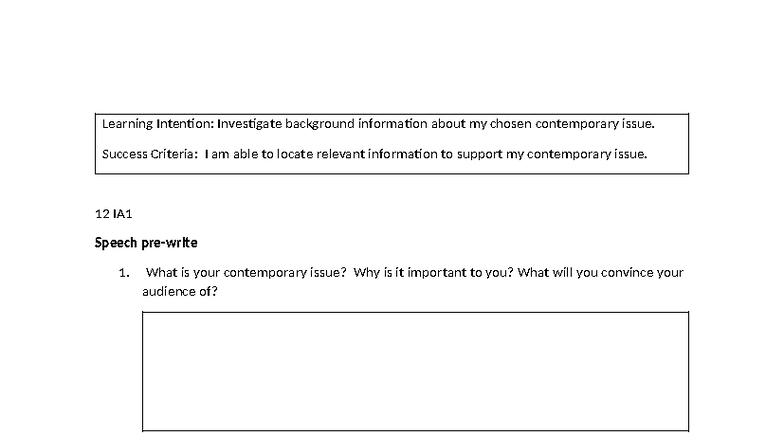 Pre-Writing Guide for IA1 Speech: Contemporary Issues Exploration - Studocu