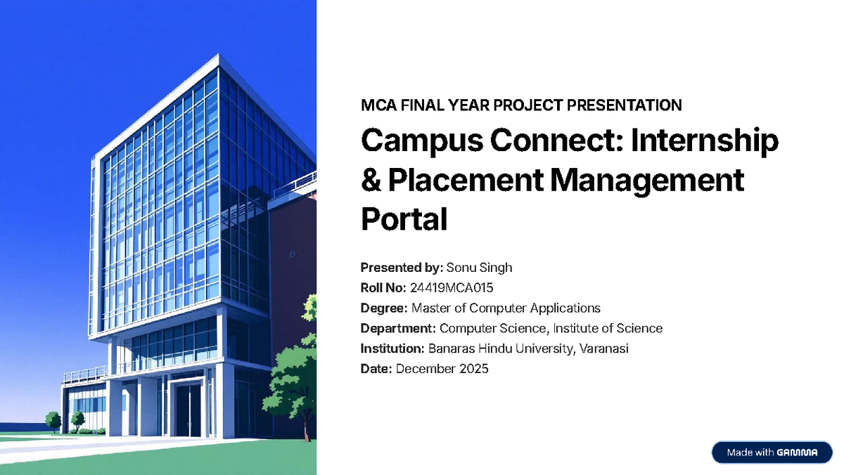 MCA 24419 Final Year Project Presentation: Campus Connect Portal - Studocu