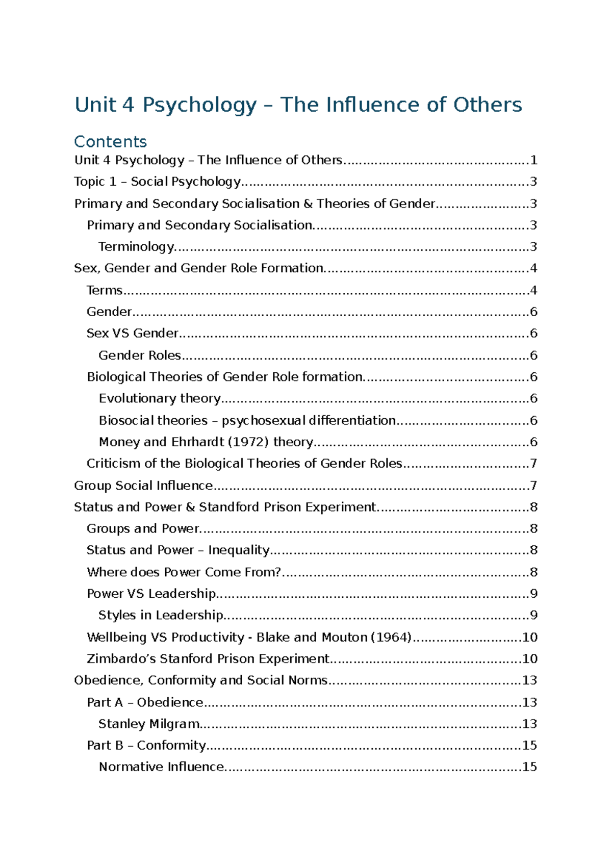Unit 4 Psychology: The Influence of Others - Status, Power & Conformity ...