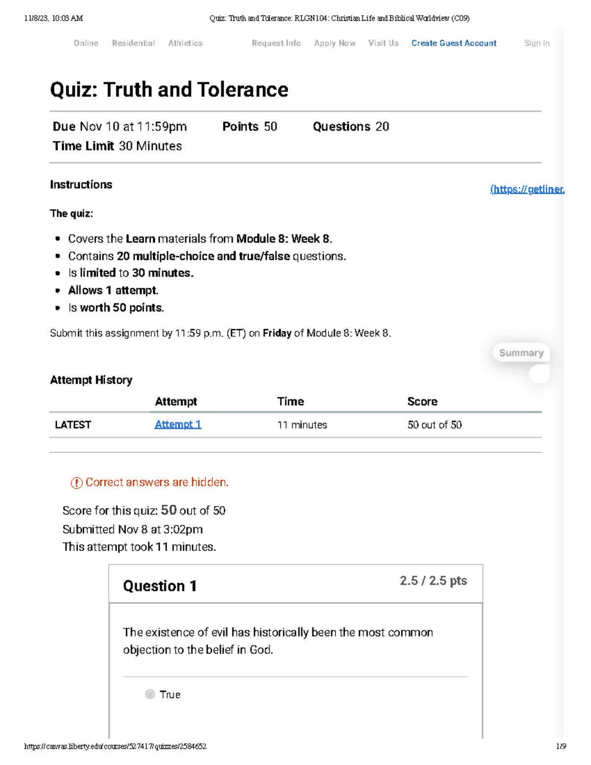 Quiz: Truth and Tolerance RLGN104 - Christian Life & Biblical Worldview ...