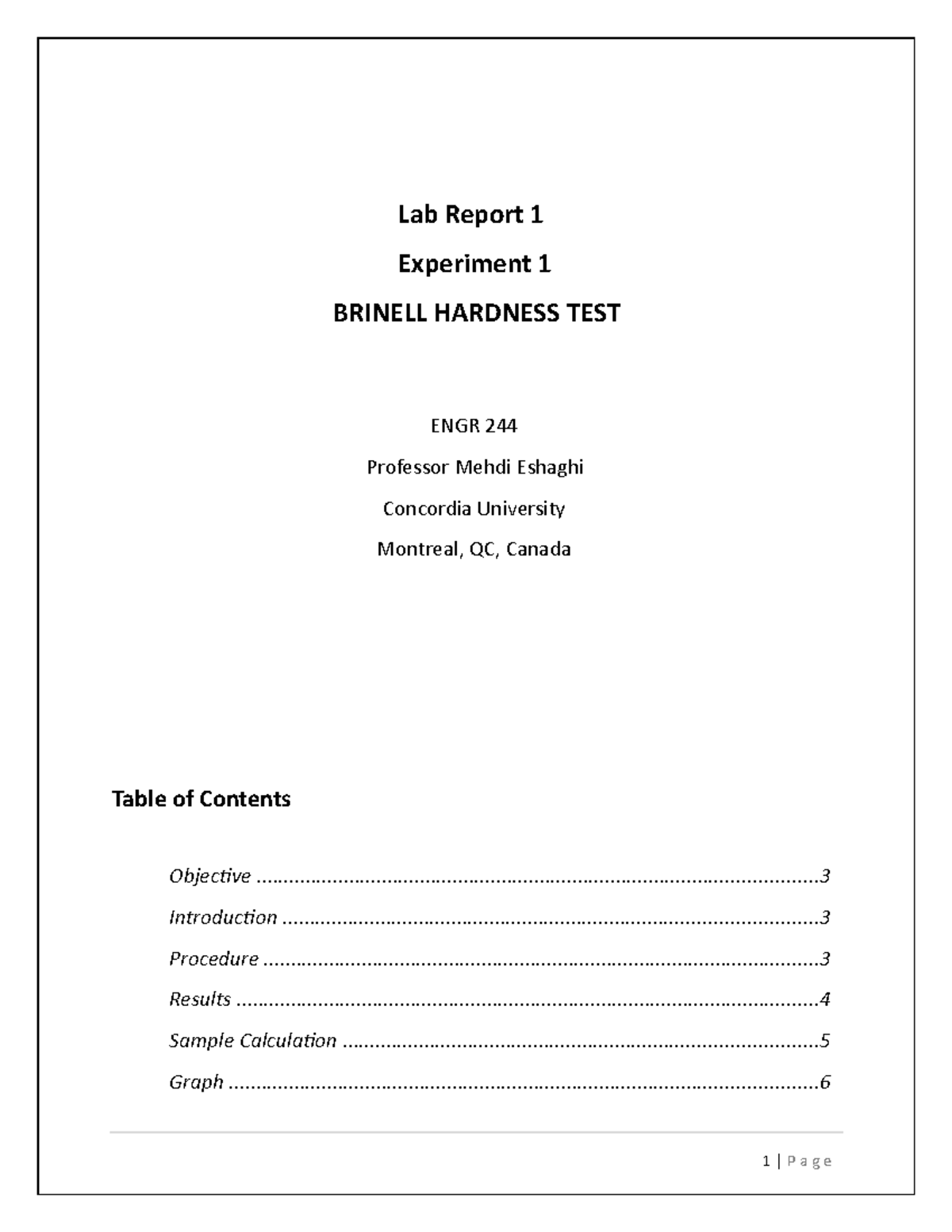 Brinell Hardness Test Report - ENGR 244 Lab Experiment 1 - Studocu