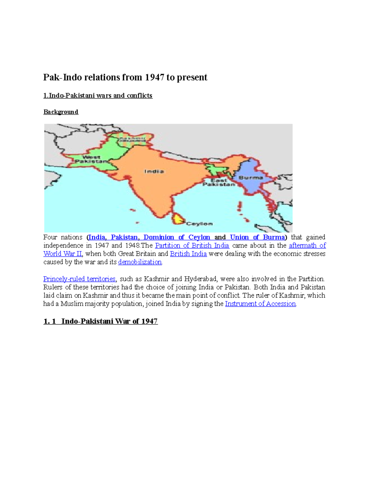 Final Exam Notes on Pak-Indo Relations (1947-Present) - Studocu
