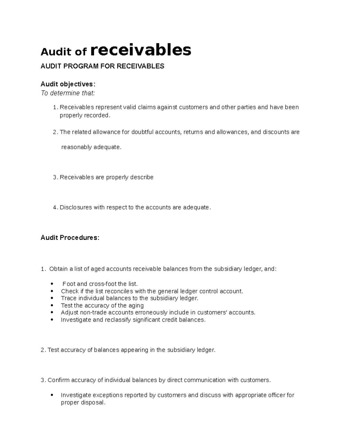 Chapter 2 Receivables - Audit Procedures and Sample Problems for CPA ...