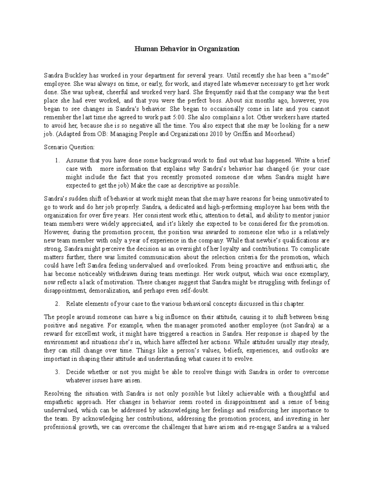Human Behavior in Organization Worksheet 3 - Human Behavior in ...