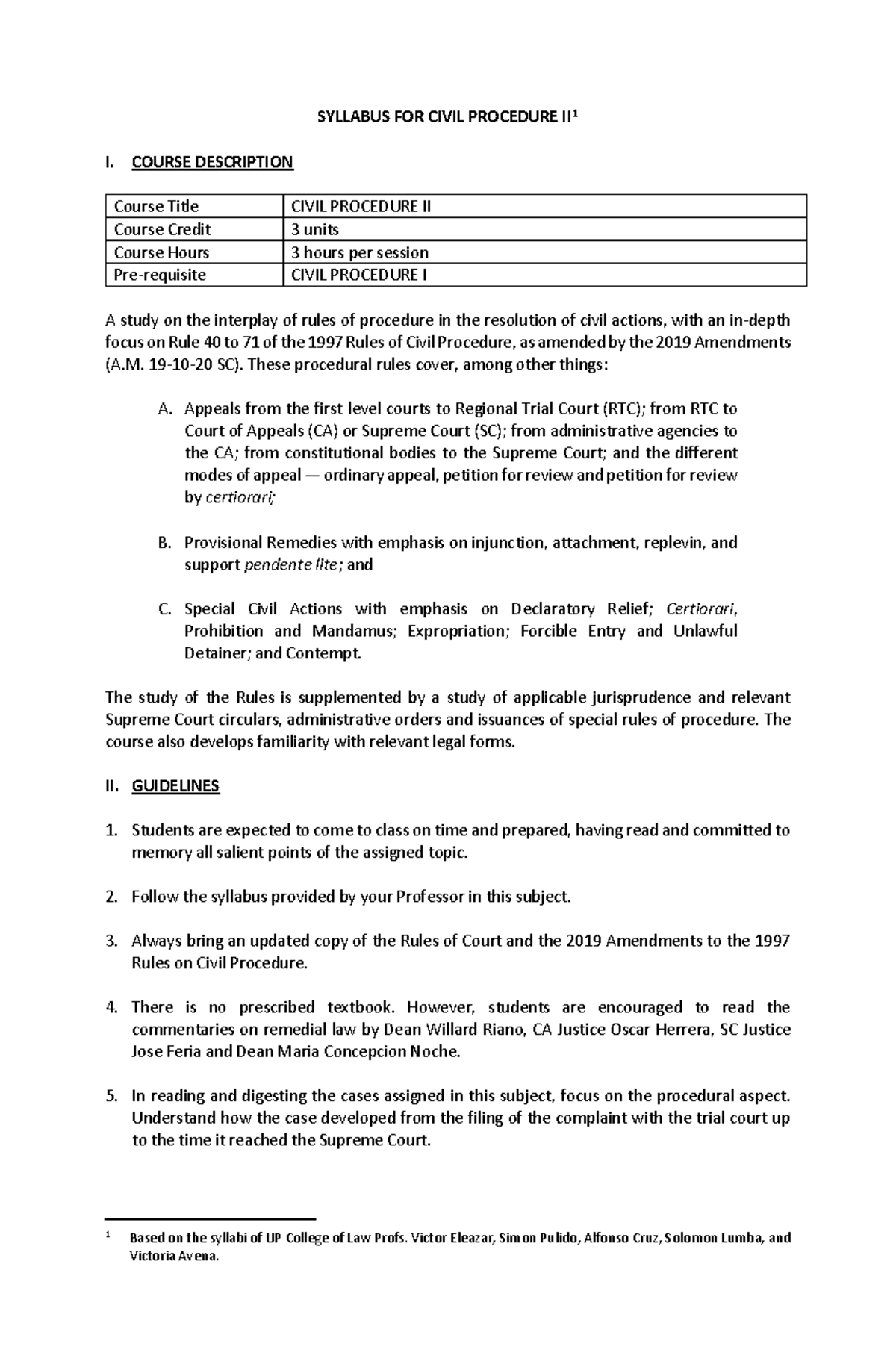 CIVIL PROCEDURE II (LAW 203) Comprehensive Course Syllabus Overview ...