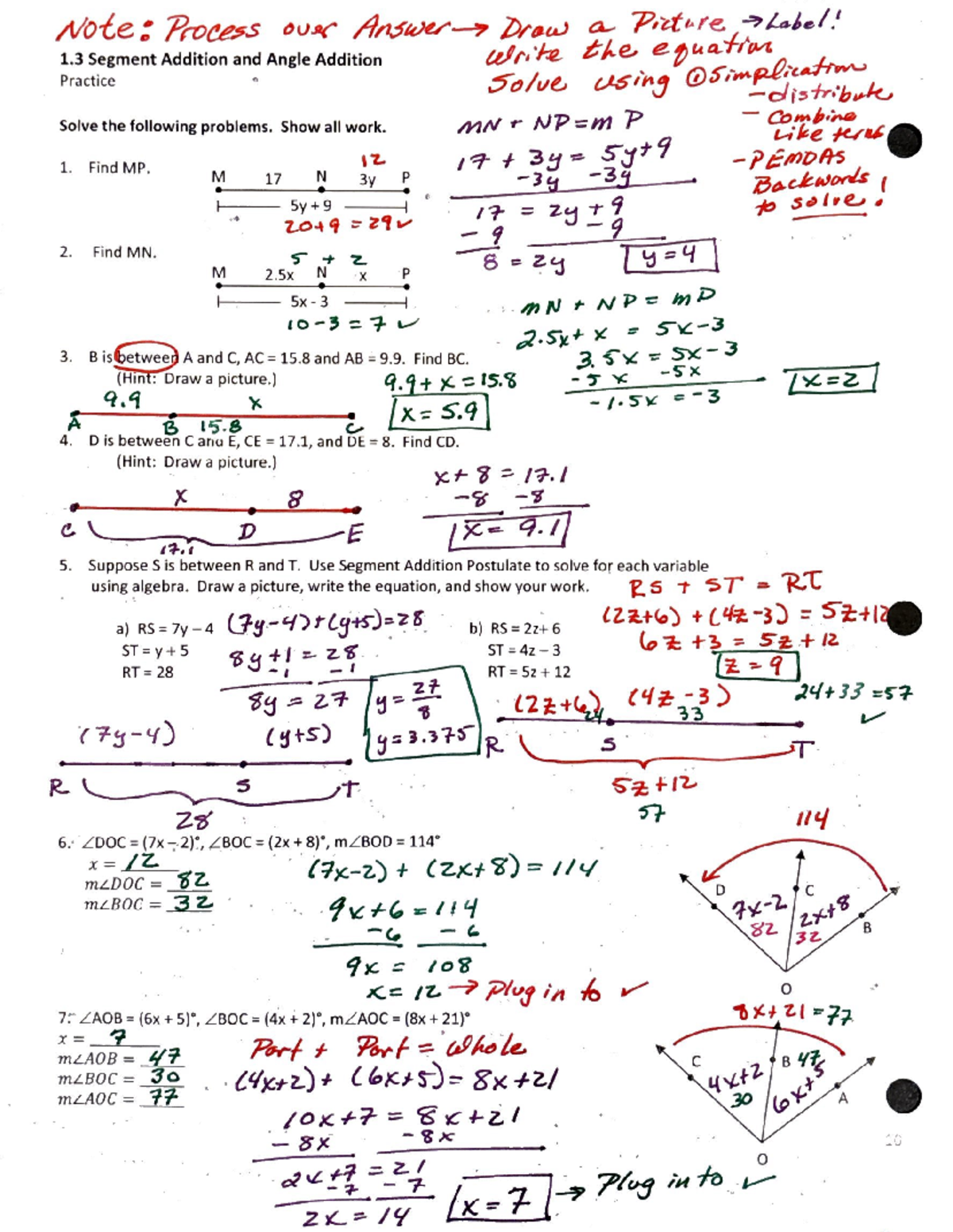 GA 1.3 P - Segment and Angle Addition Practice Problems - Studocu