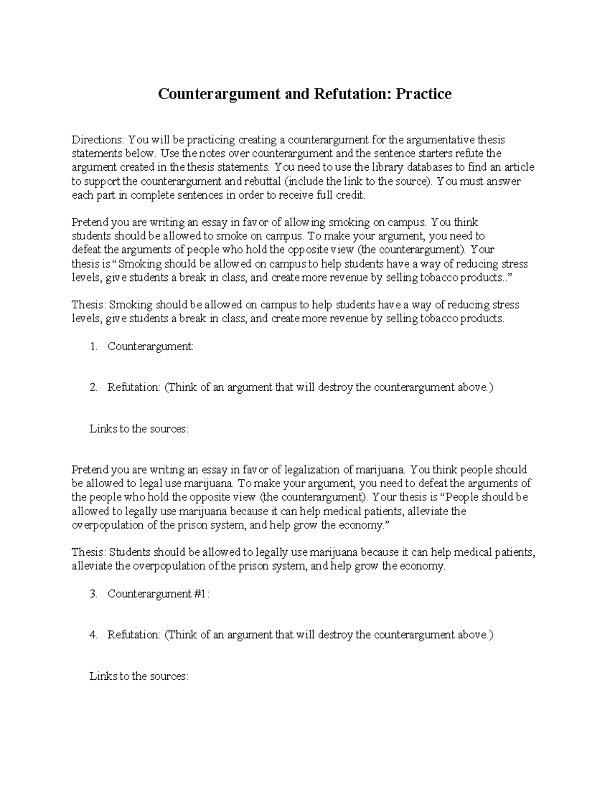 Counterargument & Refutation Practice for Argumentative Essays - Studocu
