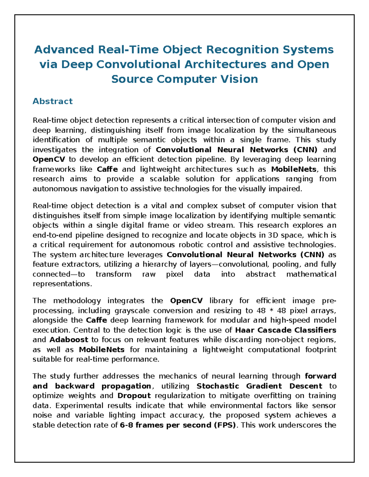 Advanced Object Detection via CNNs and OpenCV: Research Insights - Studocu