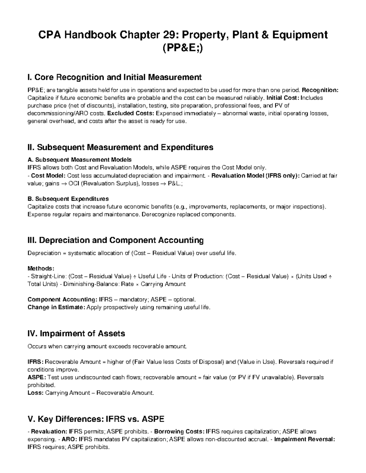 CPA Notes: Summary of Property, Plant, and Equipment (PPE) - Studocu