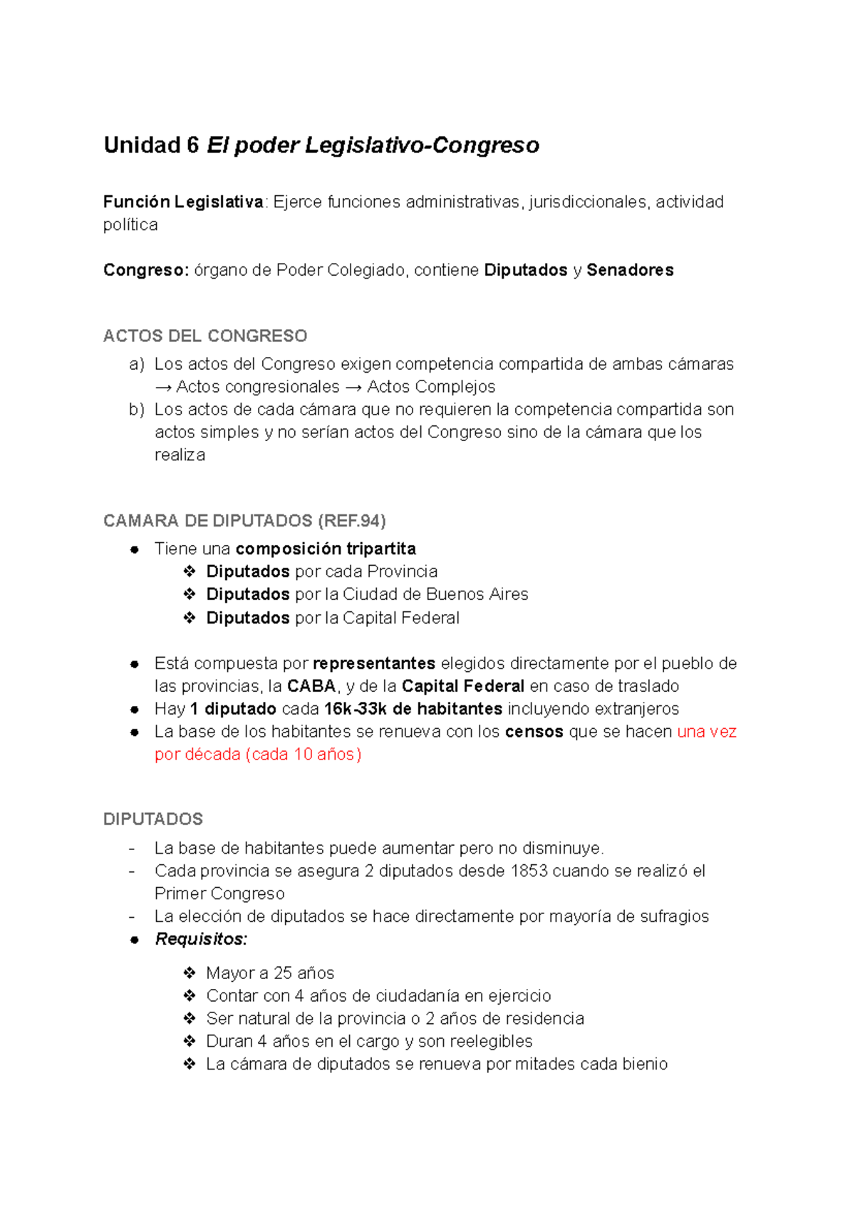 2do Parcial: Unidad 6 - Función Legislativa y Poder del Congreso - Studocu