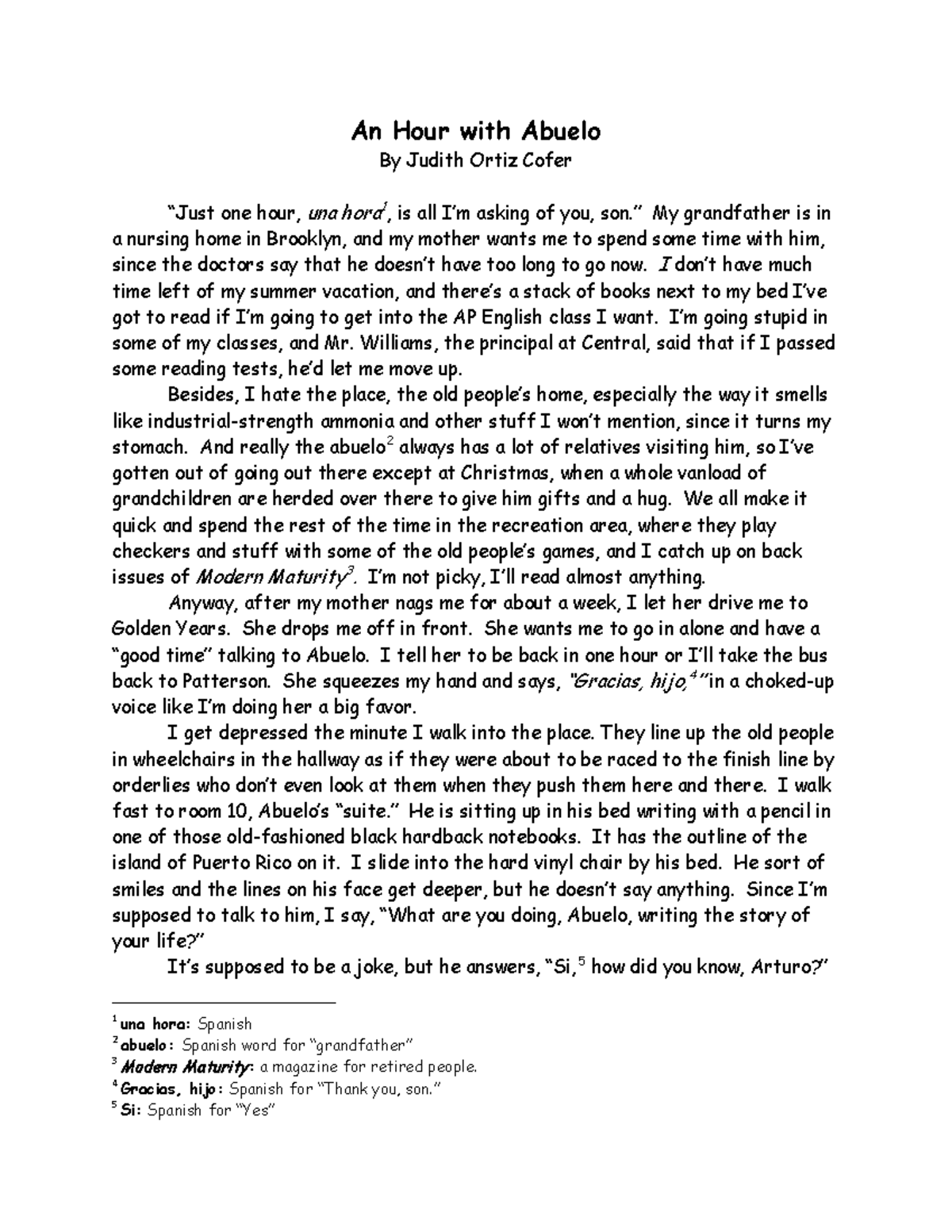 ERIC Kinney - AP English Literature: "An Hour with Abuelo" Analysis ...