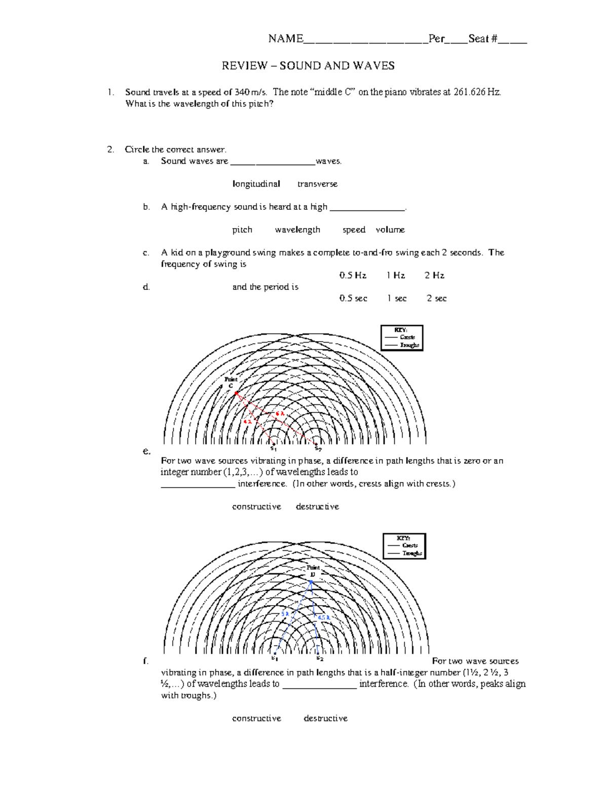 Sound and Waves Review - Concepts and Examples (Course Code) - NAME ...