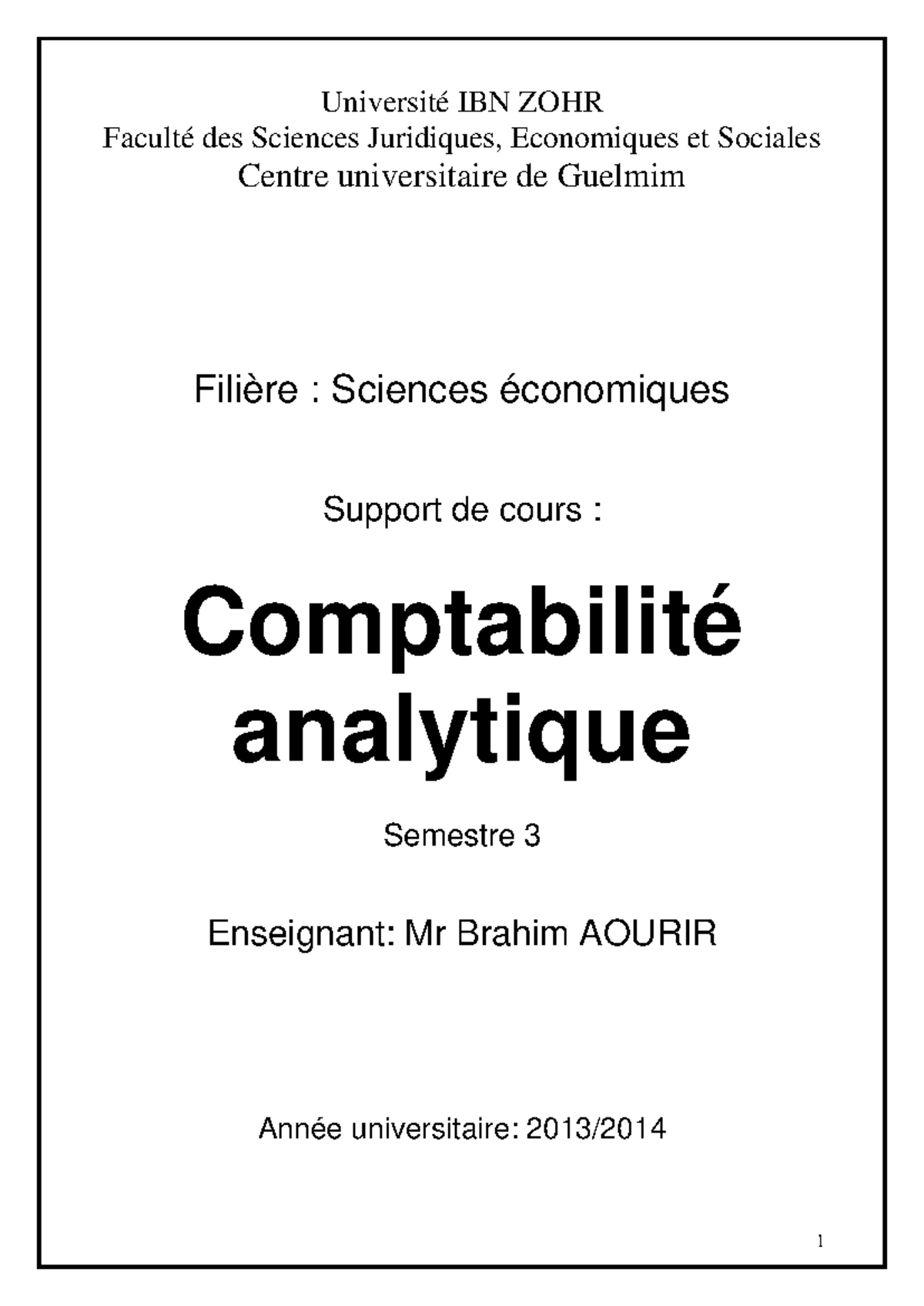 Cours de Comptabilité Analytique - Semestre 3 - 349199909 - Studocu