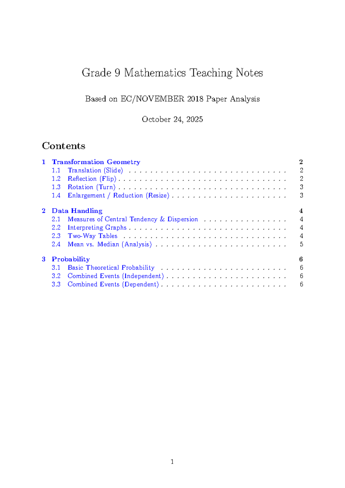 Grade 9 Mathematics Term 4 Teaching Notes: 2018 Paper Analysis - Studocu
