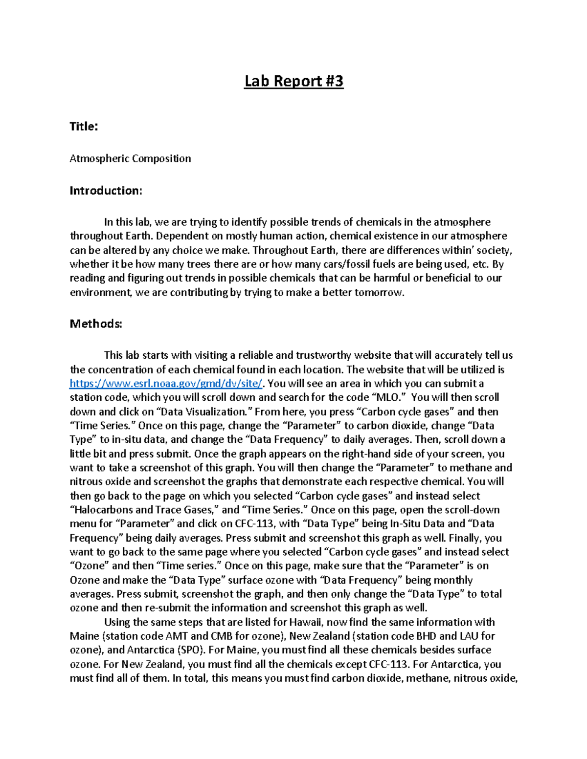 Lab Report #3 - Lab Report Title: Atmospheric Composition Introduction ...