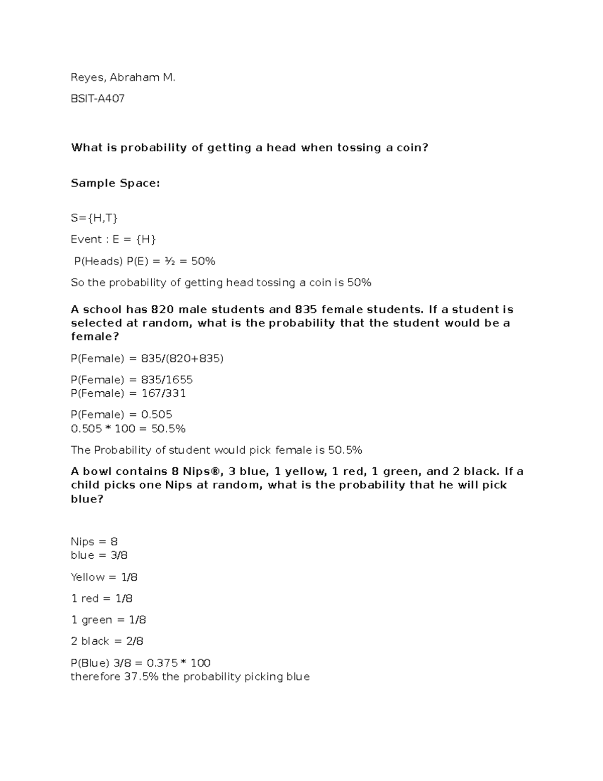 BSIT-A 02 Activity 1 - Probability Calculations & Methods - Studocu