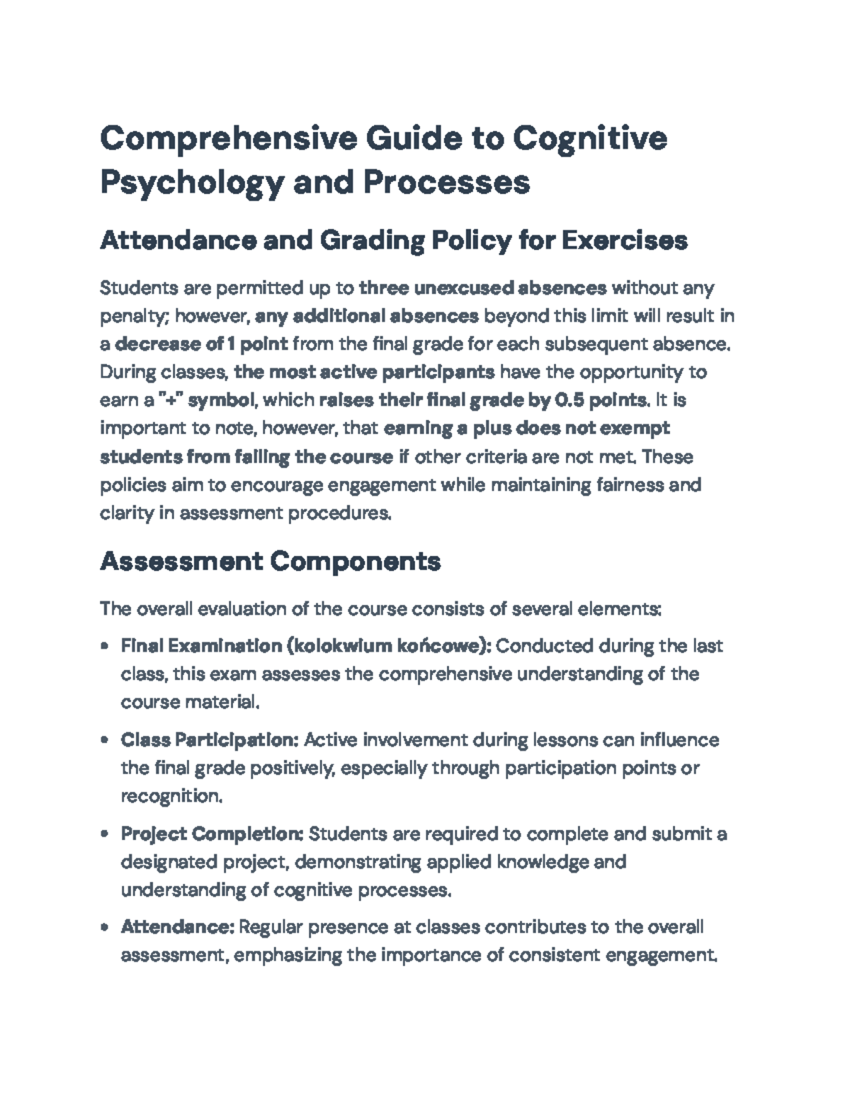 CPS100 Comprehensive Overview of Cognitive Psychology: Attendance ...