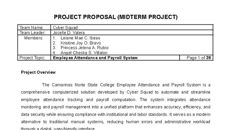 Employee Attendance and Payroll System Proposal (Midterm Project) - Studocu