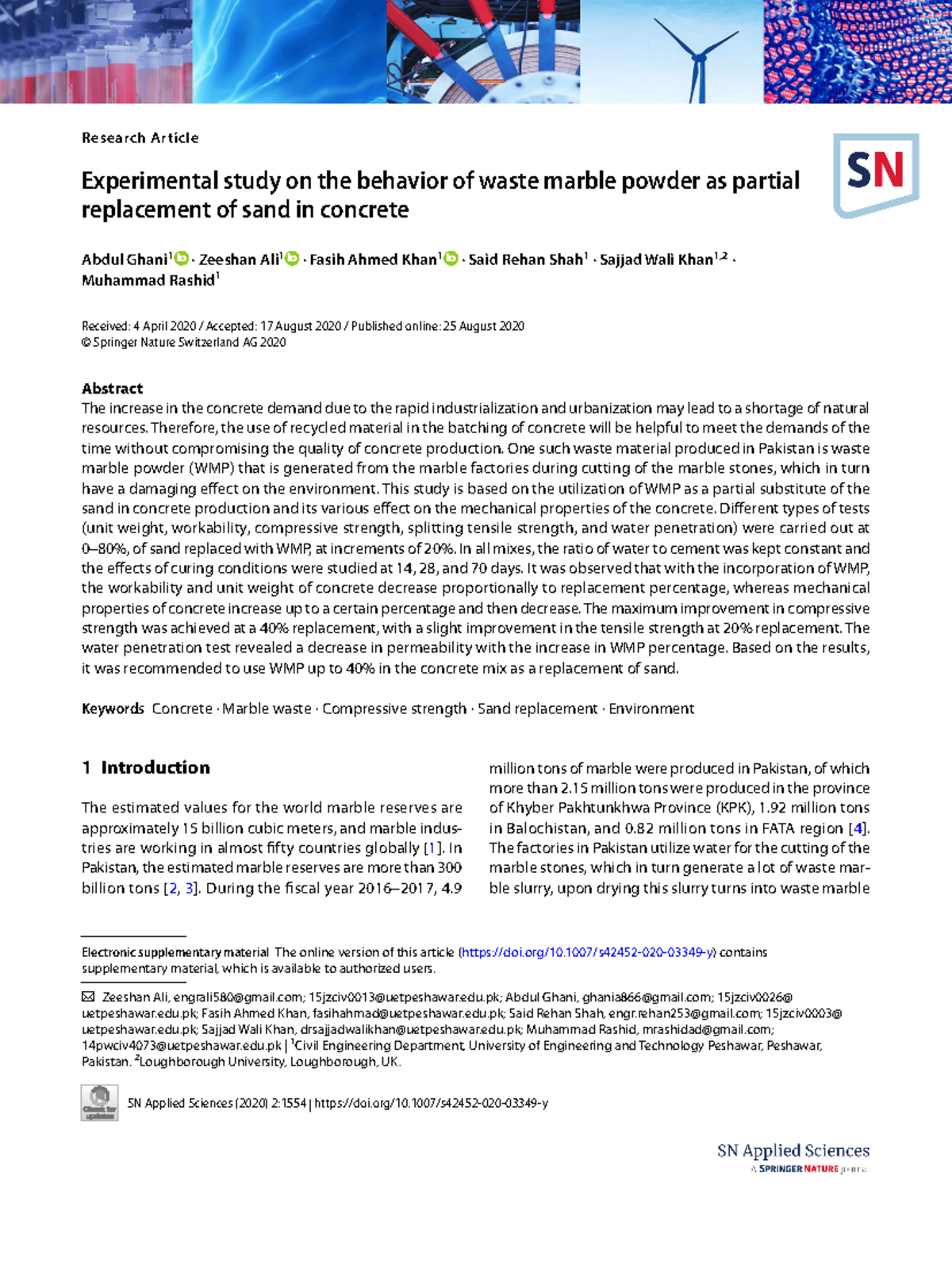 S42452 Waste Marble Powder as Sand Substitute in Concrete Research ...