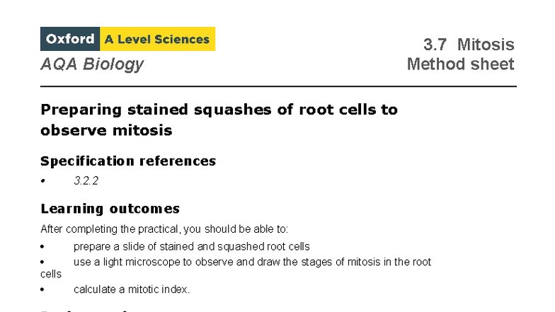 3.7 Mitosis Required Practical: Stained Squash Method in AQA Biology ...