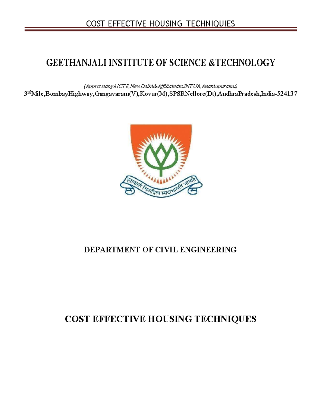 CEHT - UNIT V: Cost Effective Housing Techniques in Disaster-Prone ...