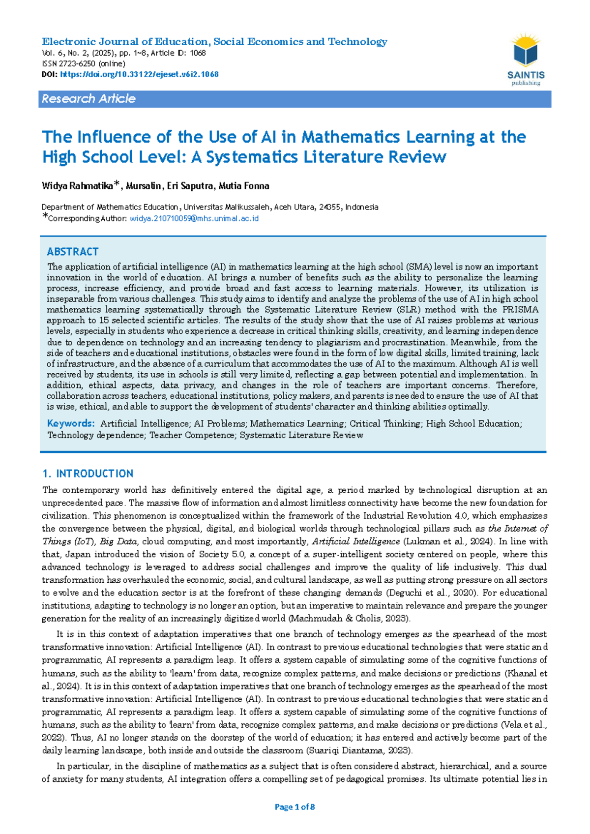 The Impact of AI on High School Math Learning: A Systematic Review ...