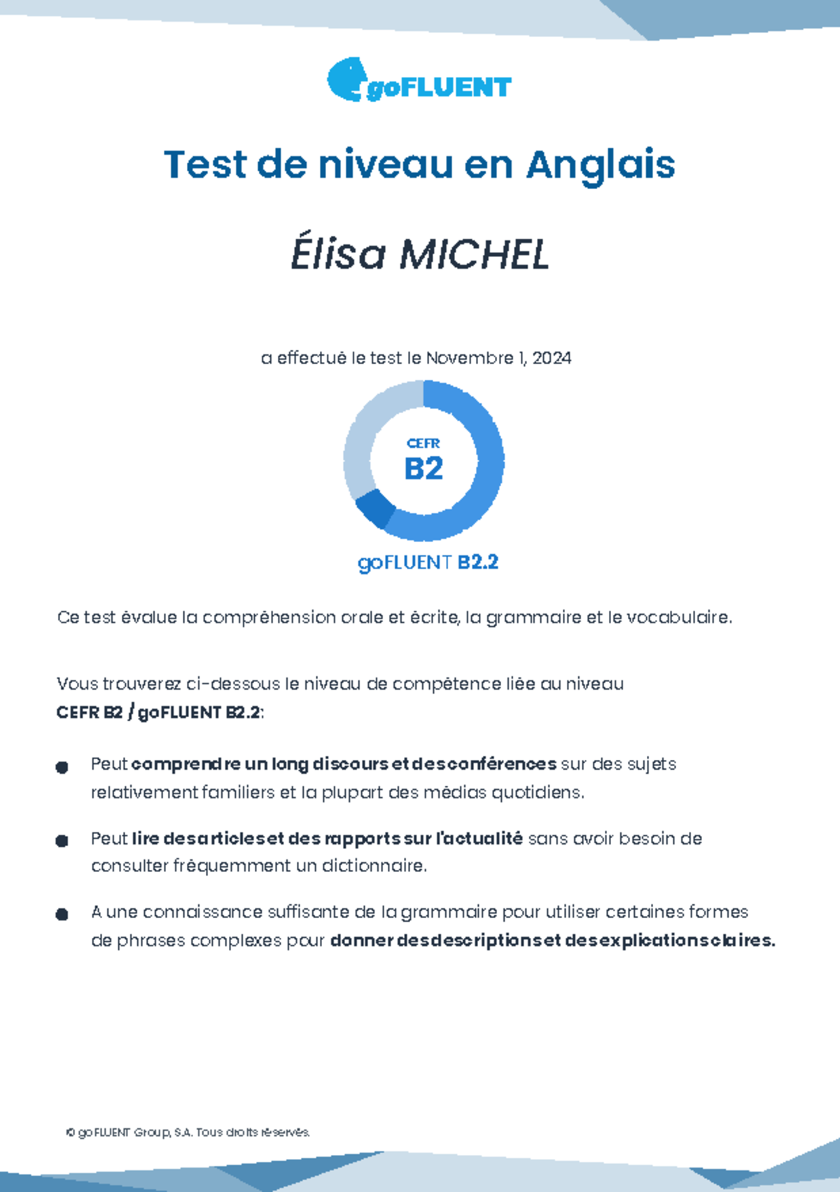 Test de niveau CEFR B2 en Anglais - goFLUENT B2.2 - Studocu