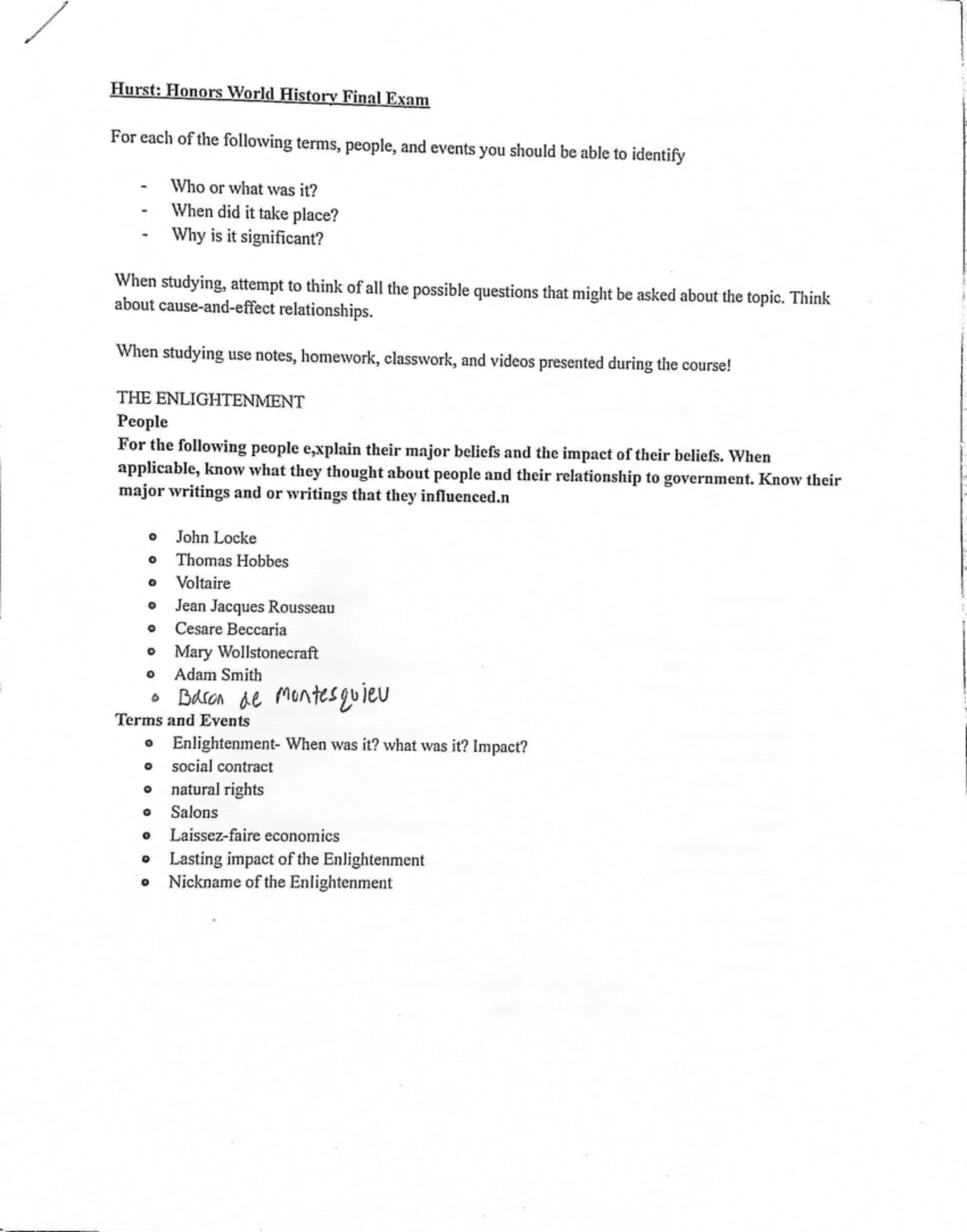 Comprehensive Study Guide for Hurst: Honors World History Final Exam ...