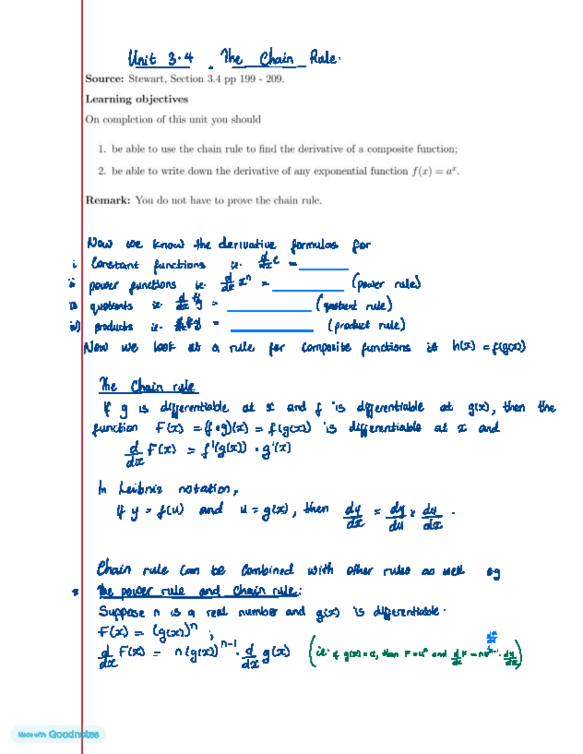 Unit 3.4: The Chain Rule - Lecture Notes - Studocu