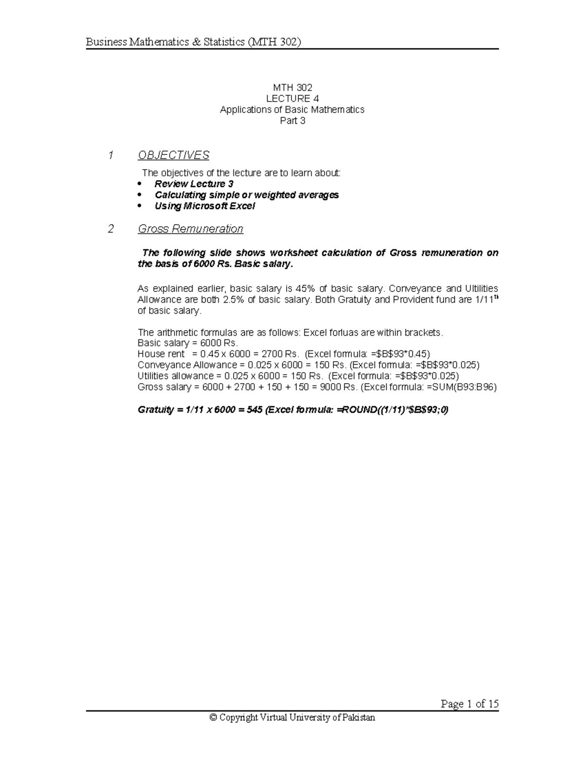 Lecture 4 - MTH302 Handouts - MTH 302 LECTURE 4 Applications of Basic ...