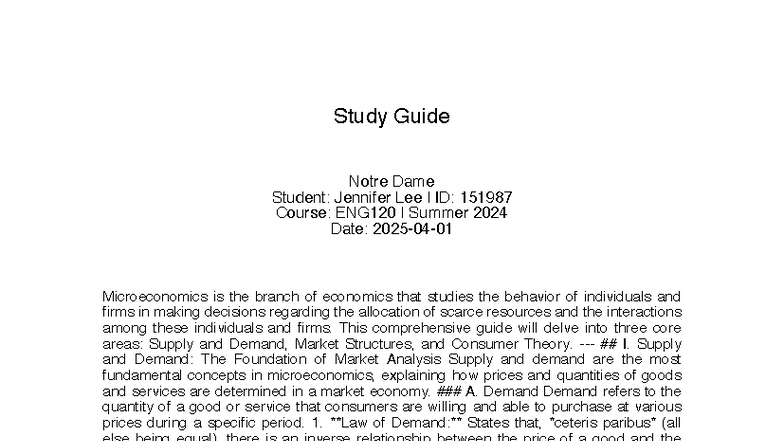 ENG120 Study Guide: Microeconomics Concepts and Analysis - Studocu