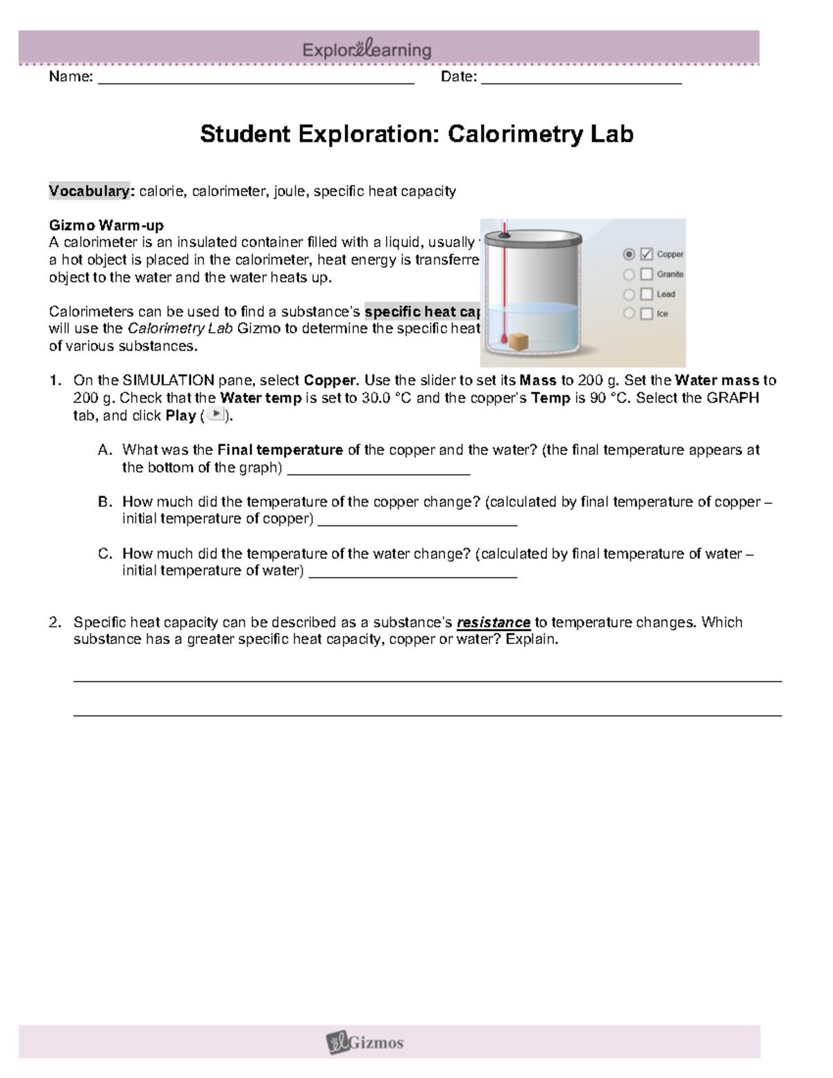 Calorimetry Lab SE - Detailed Answers and Insights - Studocu