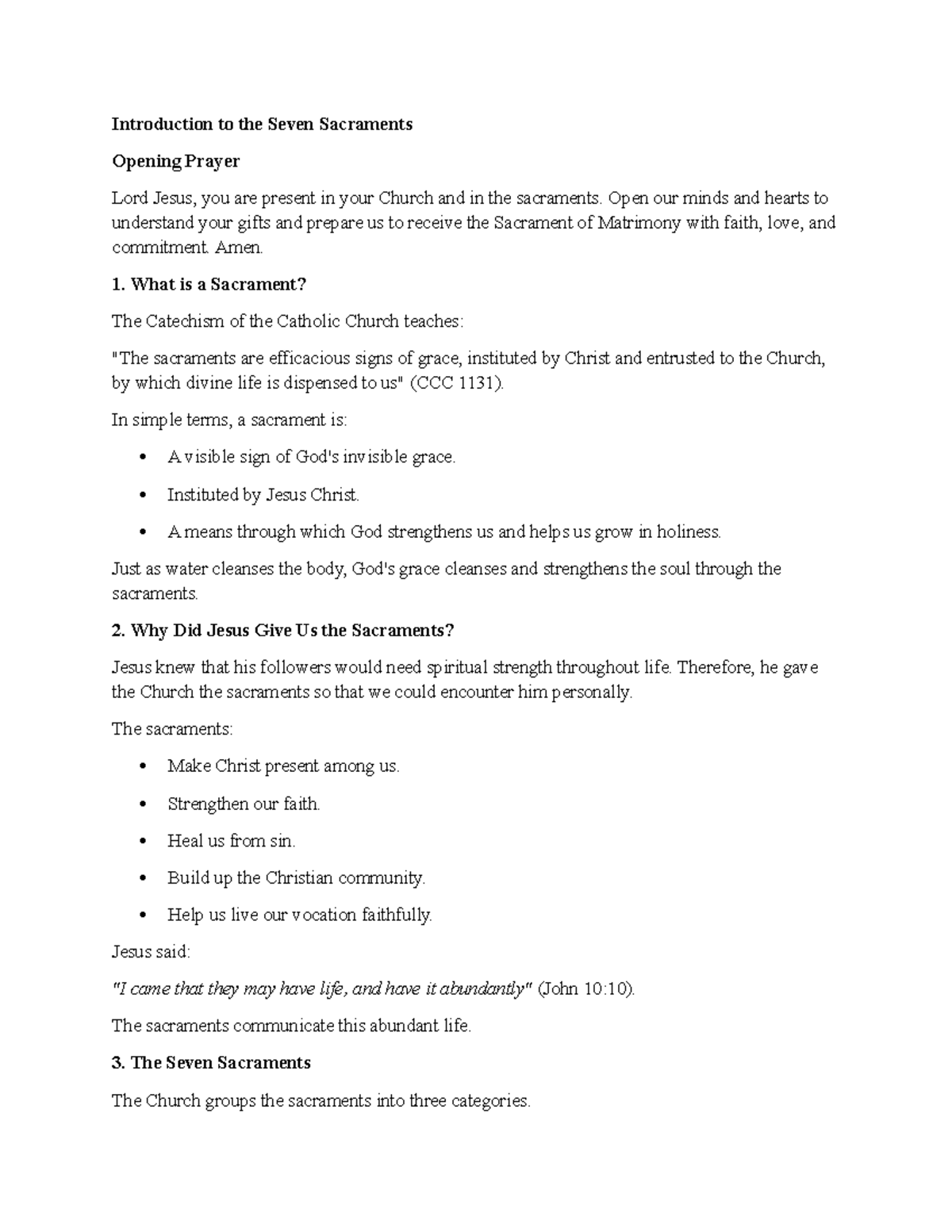 Introduction to the Seven Sacraments: A Guide for Matrimony Preparation ...